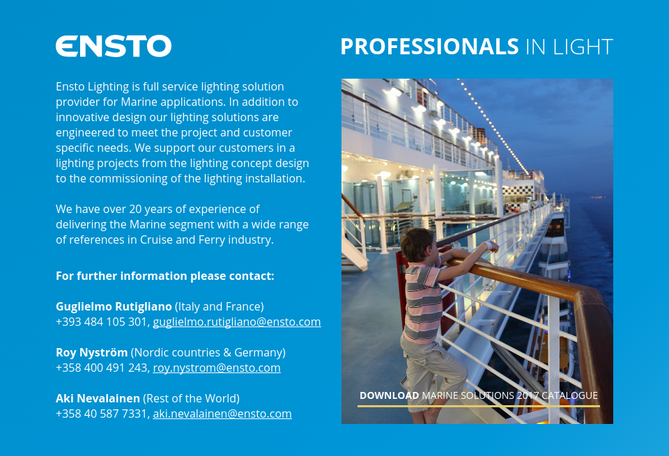 Ensto Lighting Marine - Future Cruise | Issue 9 | August 2019